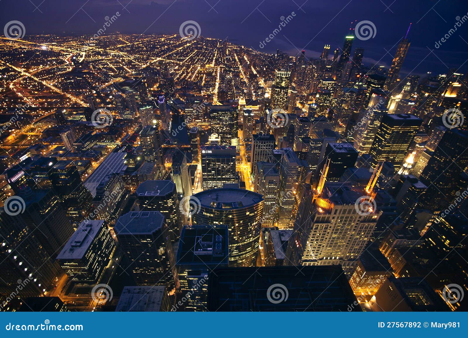 Chicago at night stock photo. Image of buildings, tower - 27567892