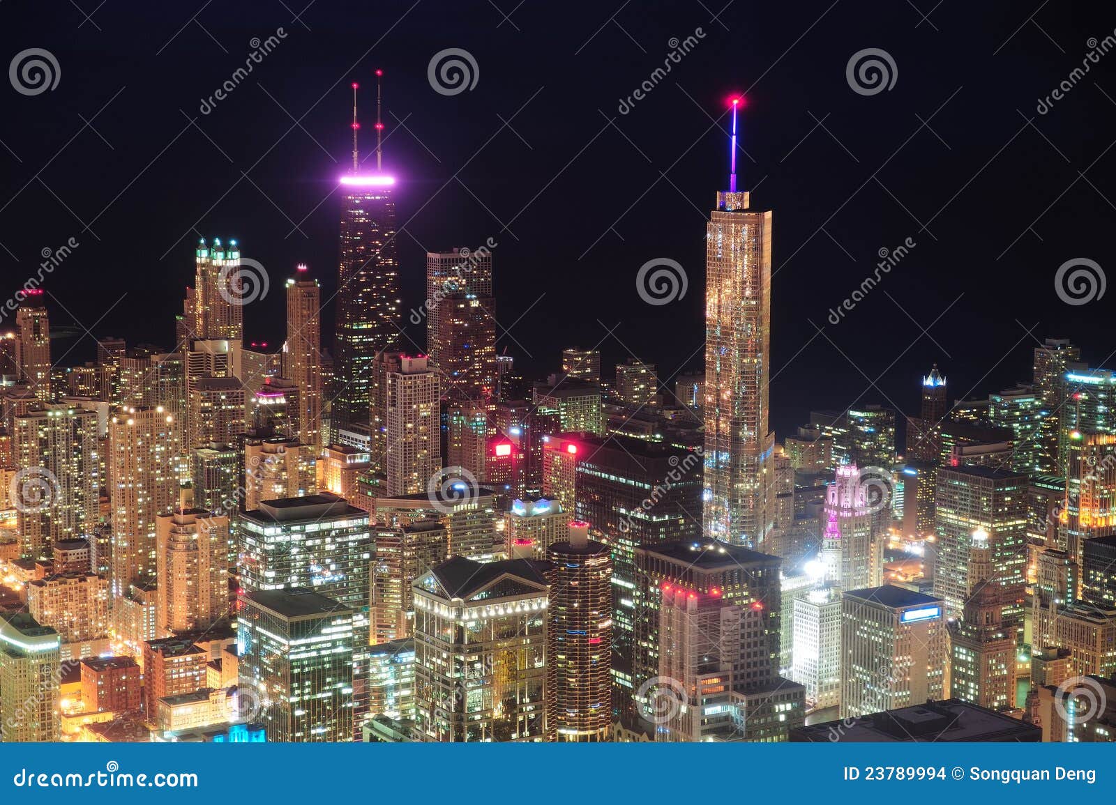 Chicago night aerial view stock photo. Image of building - 23789994