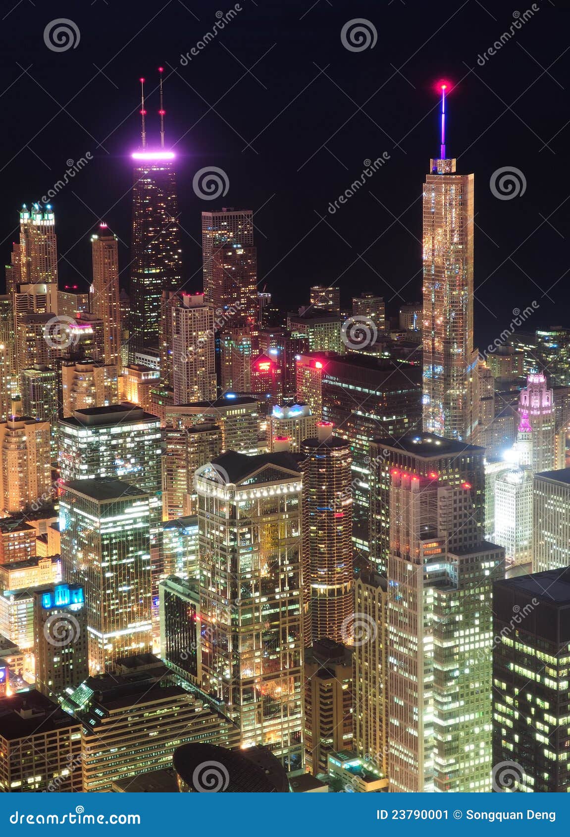 Chicago night aerial view stock image. Image of metropolitan - 23790001
