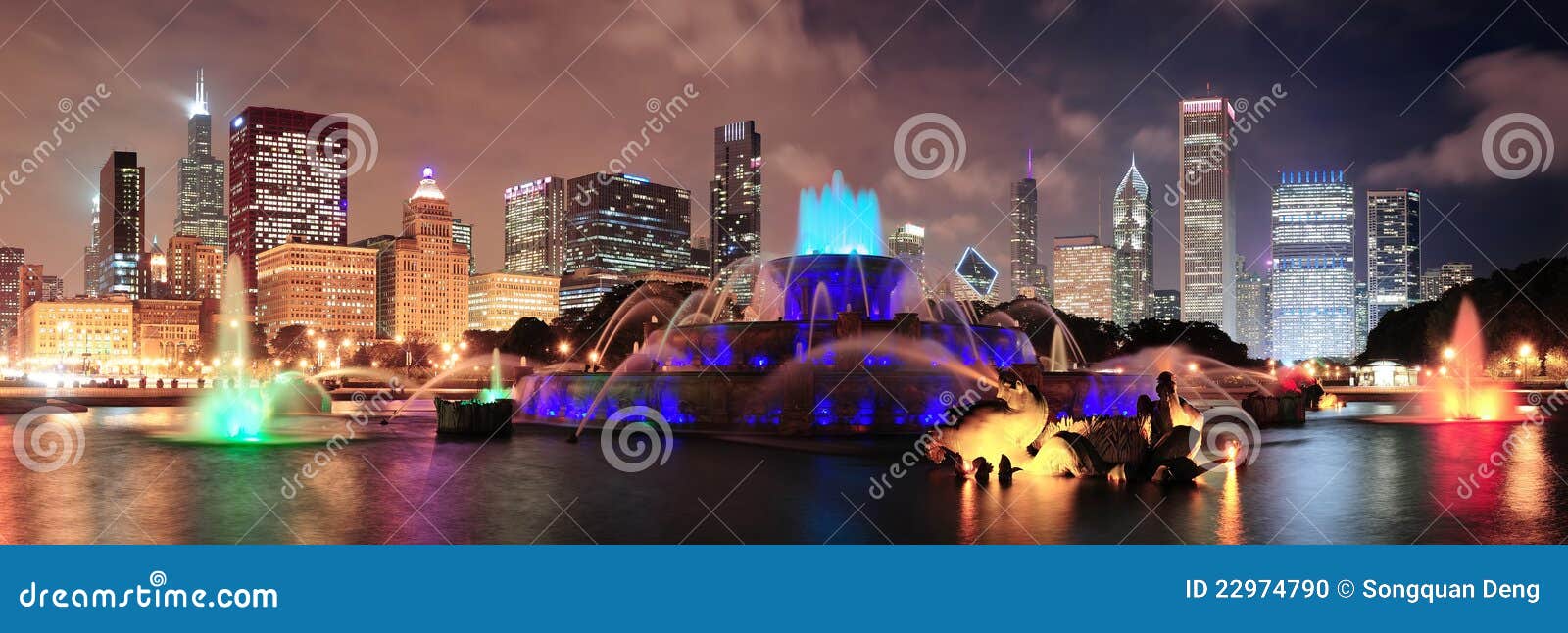 Chicago night scene stock photo. Image of building, park - 22974790