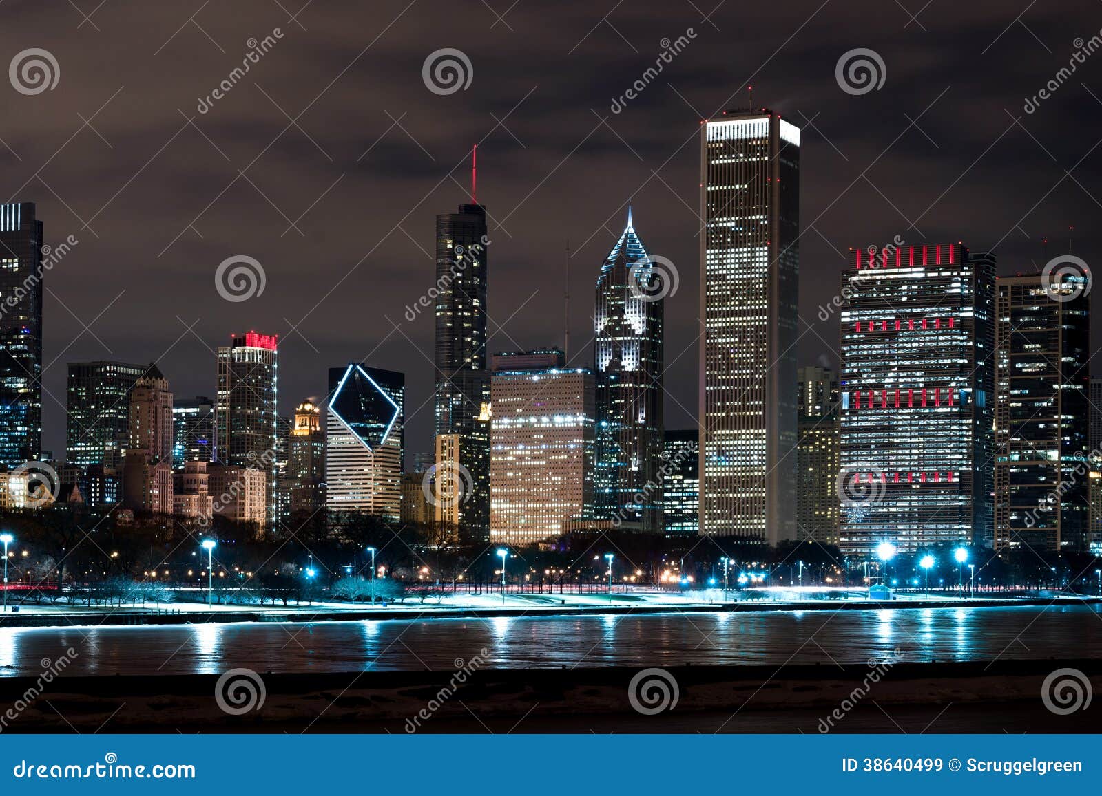 Chicago Night Skyline stock image. Image of dark, chicago - 38640499