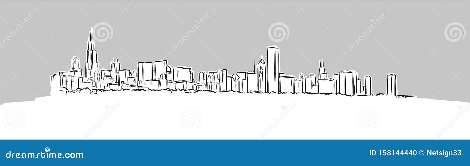 Chicago Panorama Skyline Vector Sketch Stock Vector - Illustration of ...