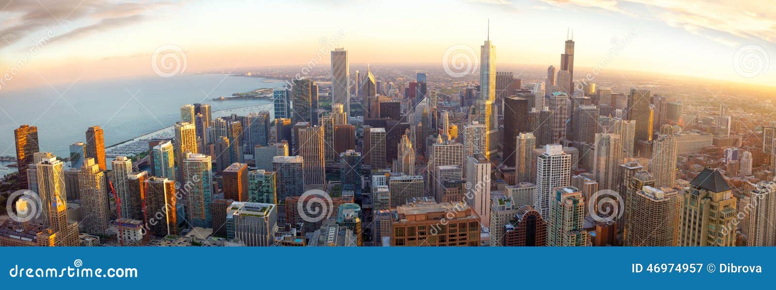 Chicago panorama at sunset stock image. Image of city - 46974957
