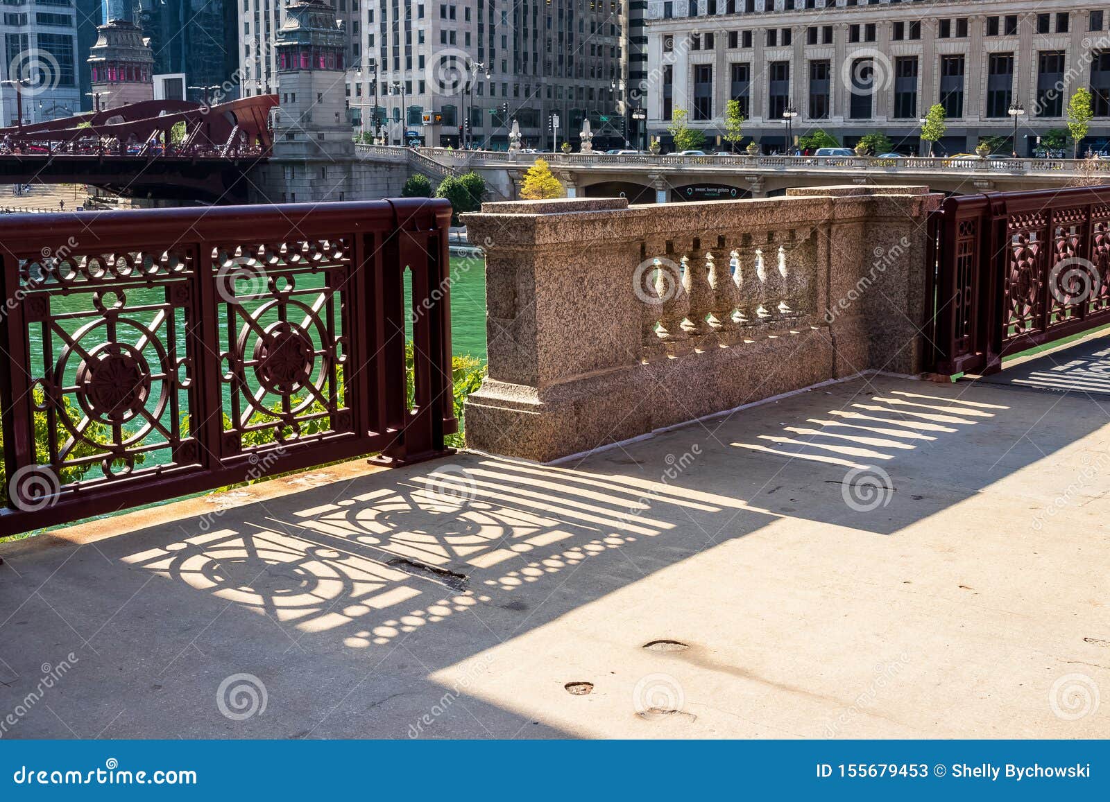 Chicago River Bridge Designs Create Shadow Patterns on Sidewalk Stock ...