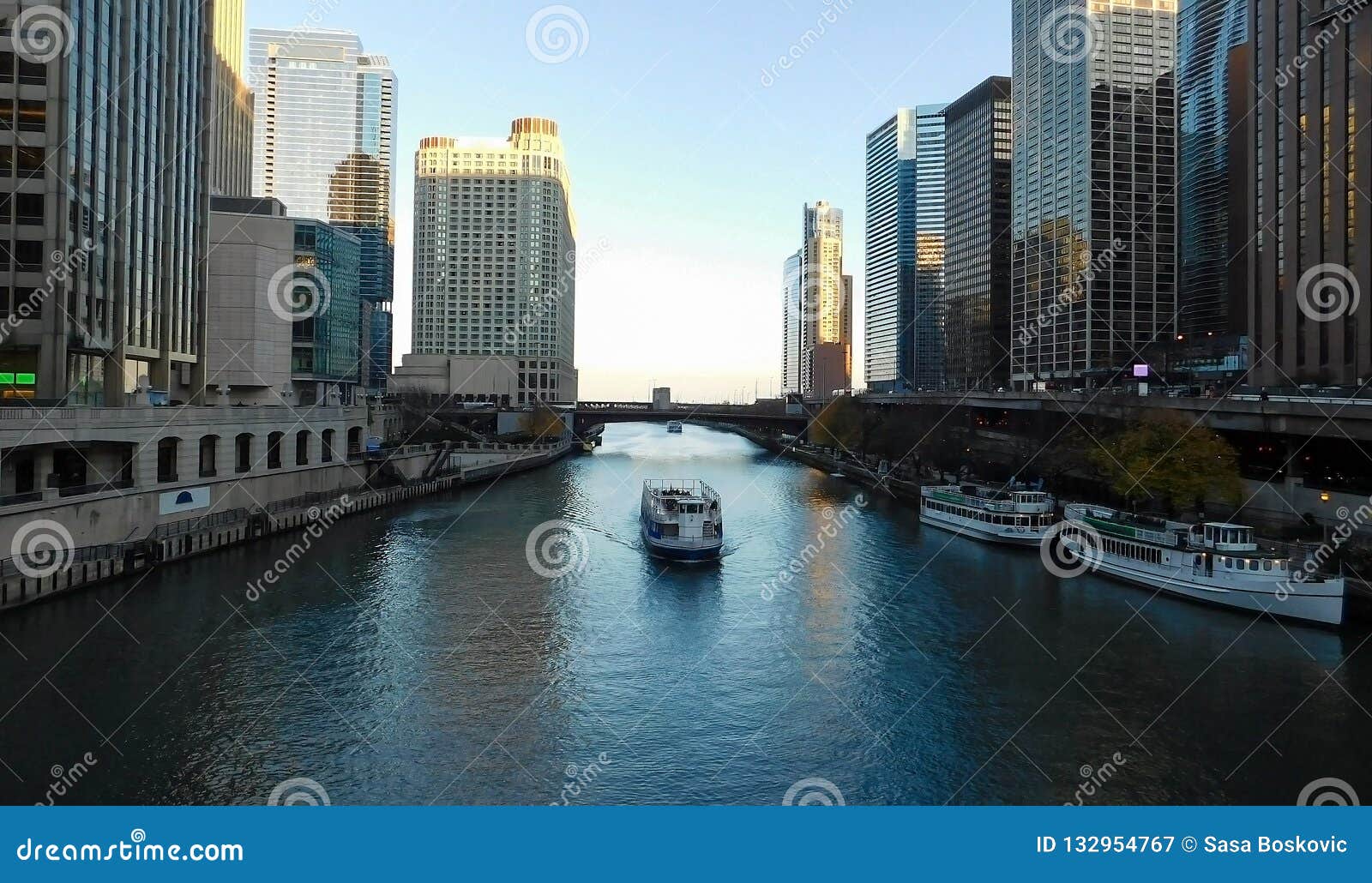 Chicago River View stock image. Image of buildings, shadows - 132954767