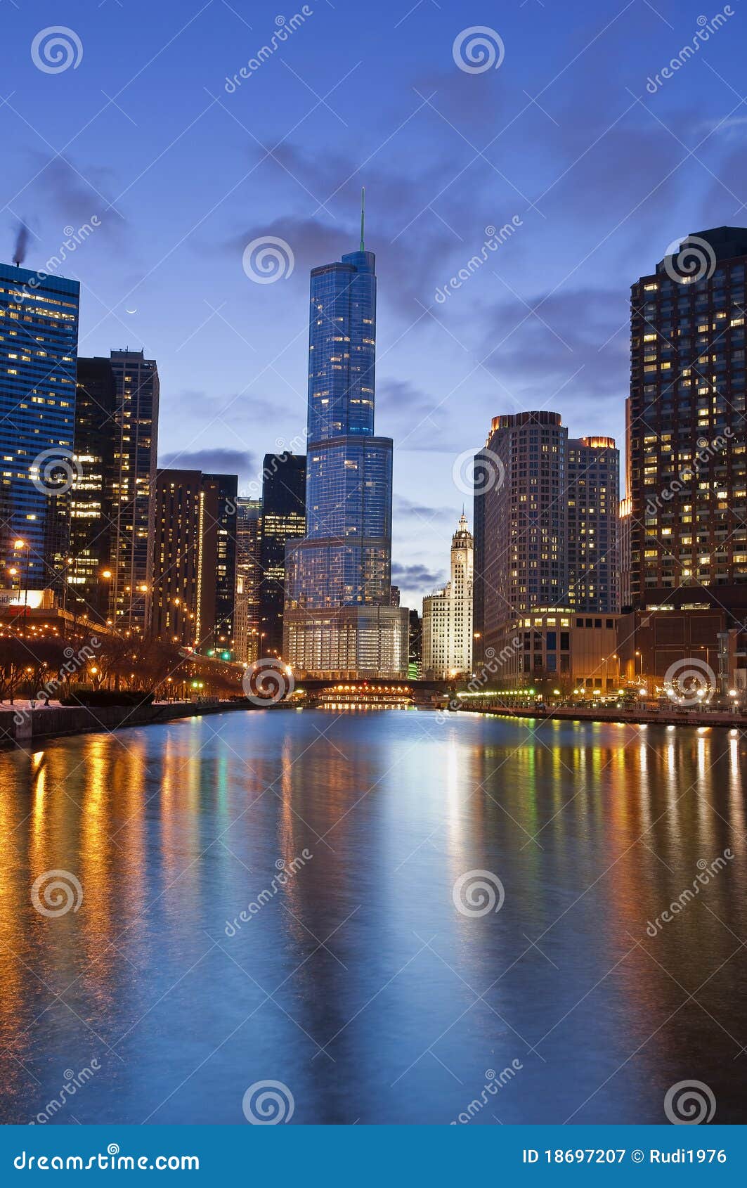Chicago riverside stock image. Image of nightlife, real - 18697207