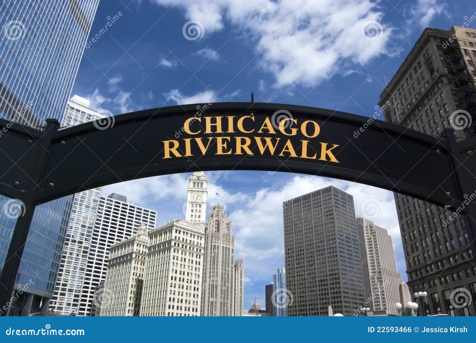 Chicago Riverwalk Sign stock photo. Image of high, glass - 22593466
