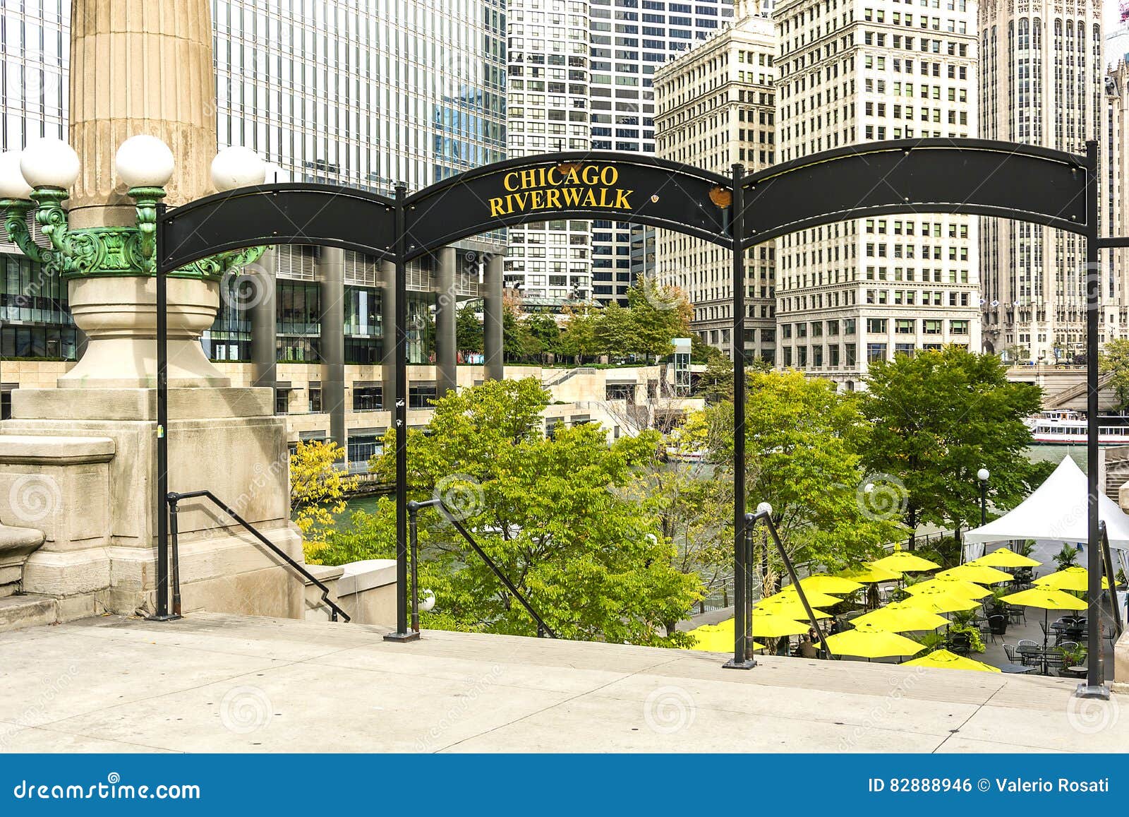 Chicago Riverwalk sign stock photo. Image of steel, tourist - 82888946