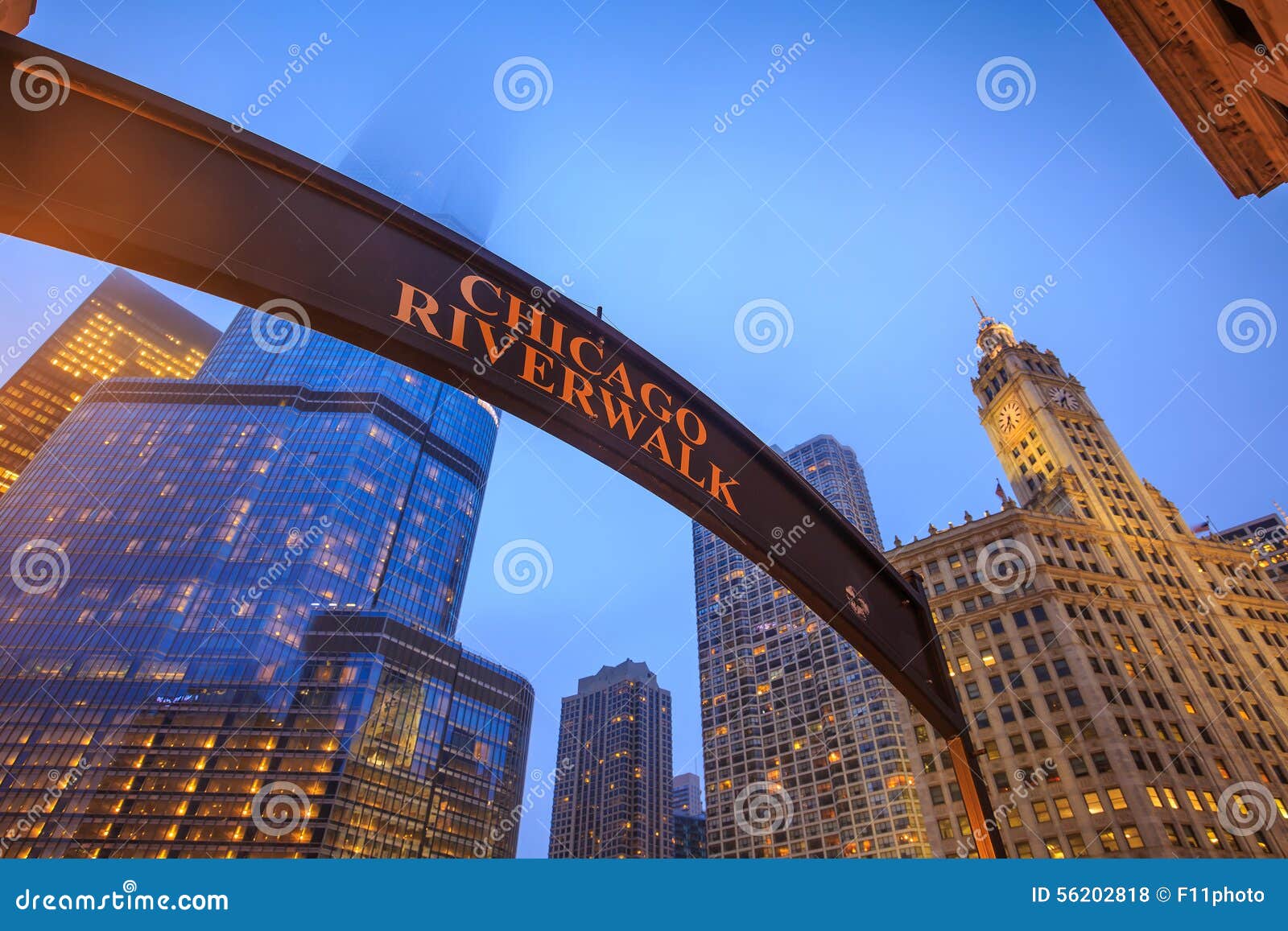 Chicago Riverwalk sign stock photo. Image of tourist - 56202818