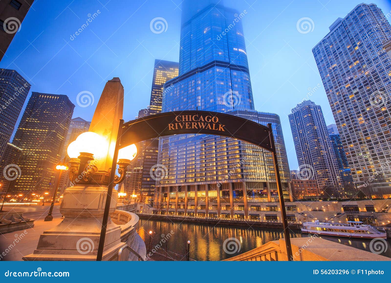 Chicago Riverwalk sign stock photo. Image of river, sign - 56203296