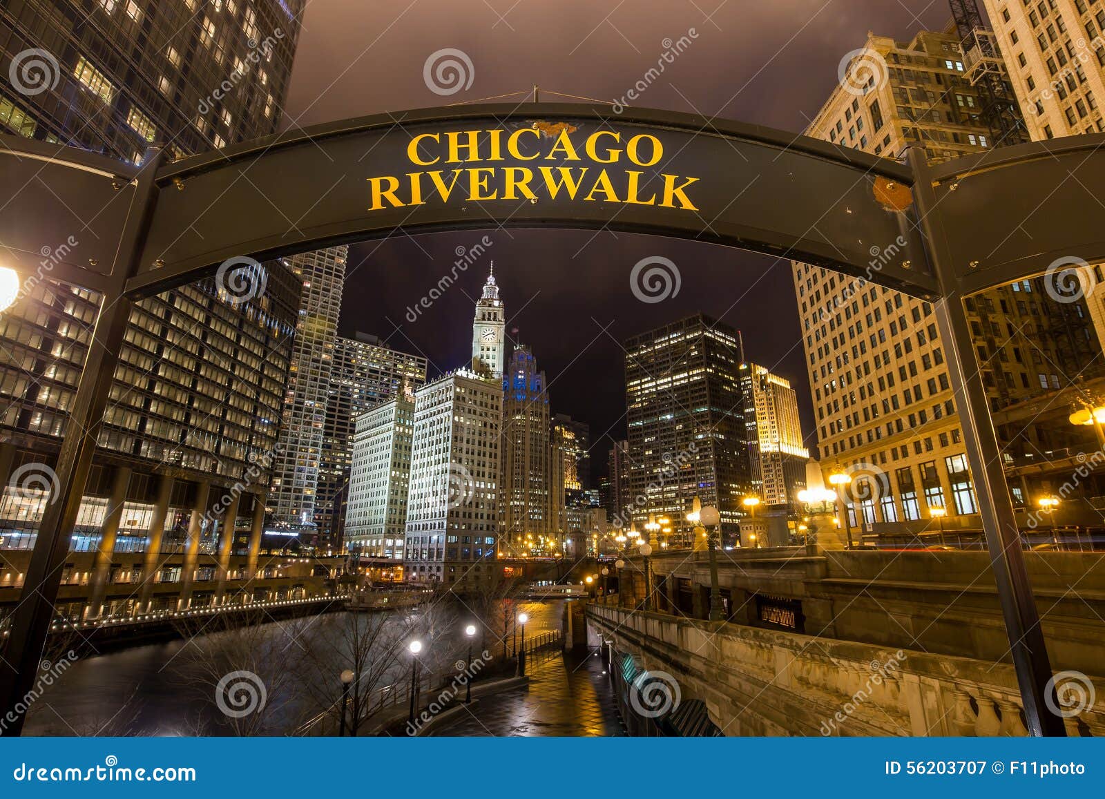 Chicago Riverwalk sign stock image. Image of downtown - 56203707