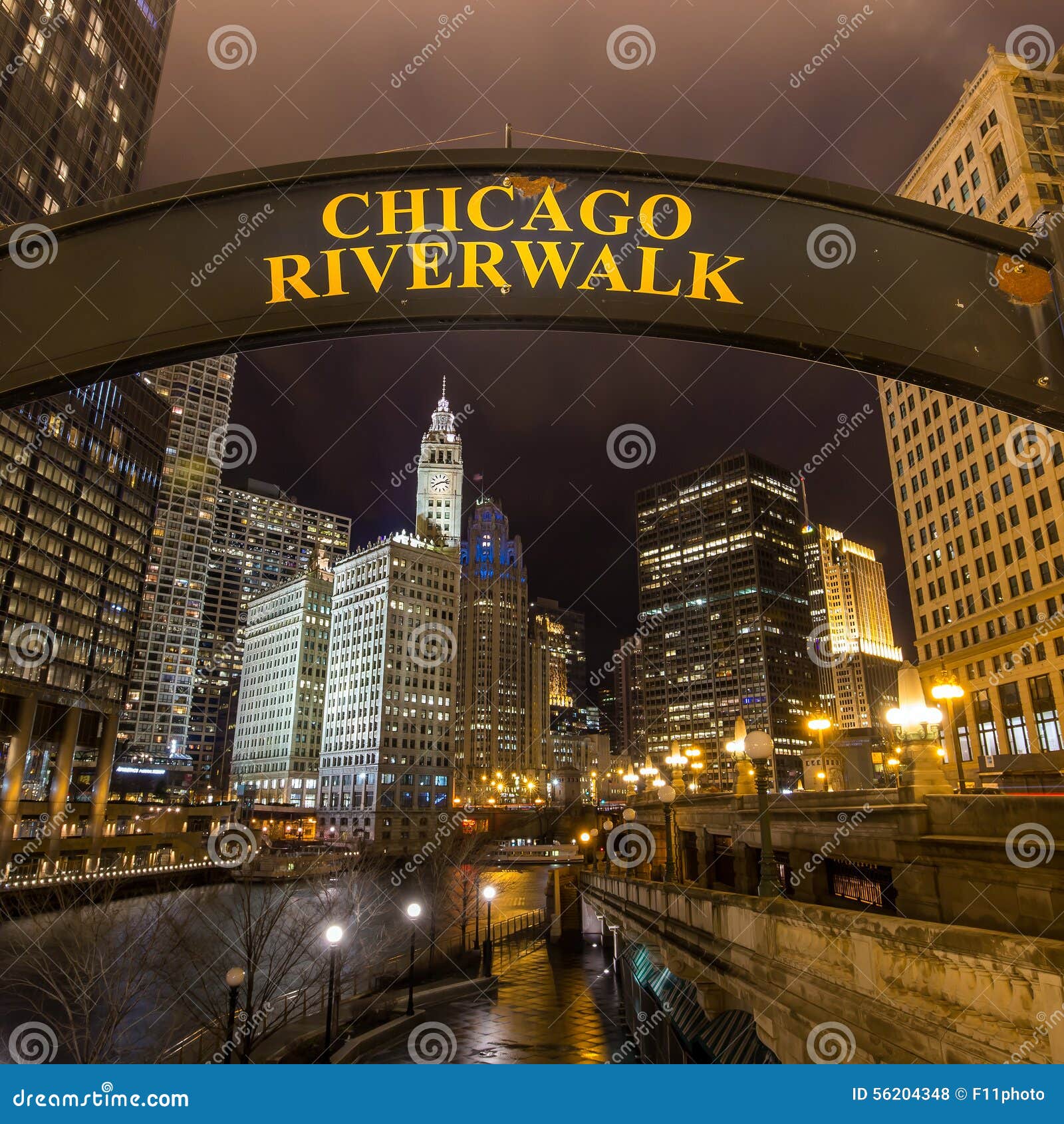 Chicago Riverwalk sign stock photo. Image of estate, condo - 56204348