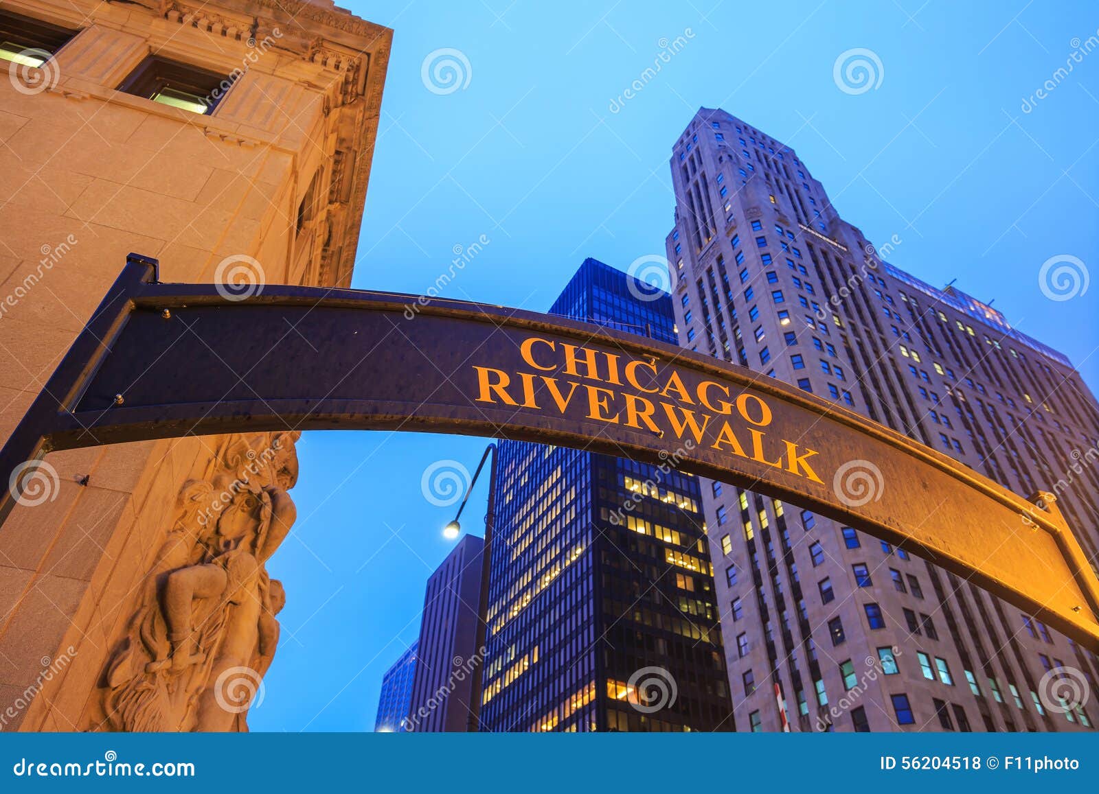 Chicago Riverwalk sign stock photo. Image of steel, river - 56204518