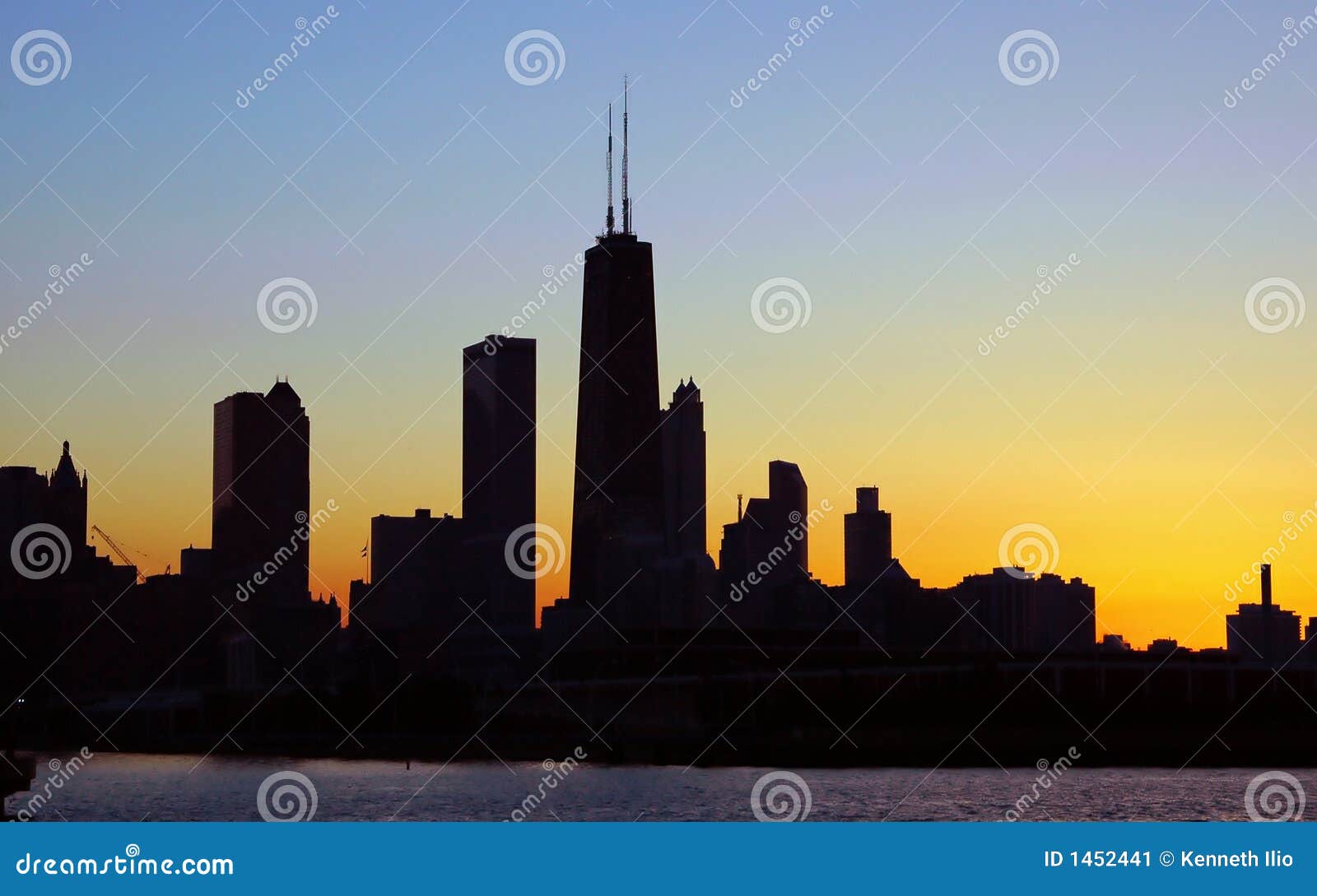 Chicago Silhouette stock image. Image of buildings, dusk - 1452441