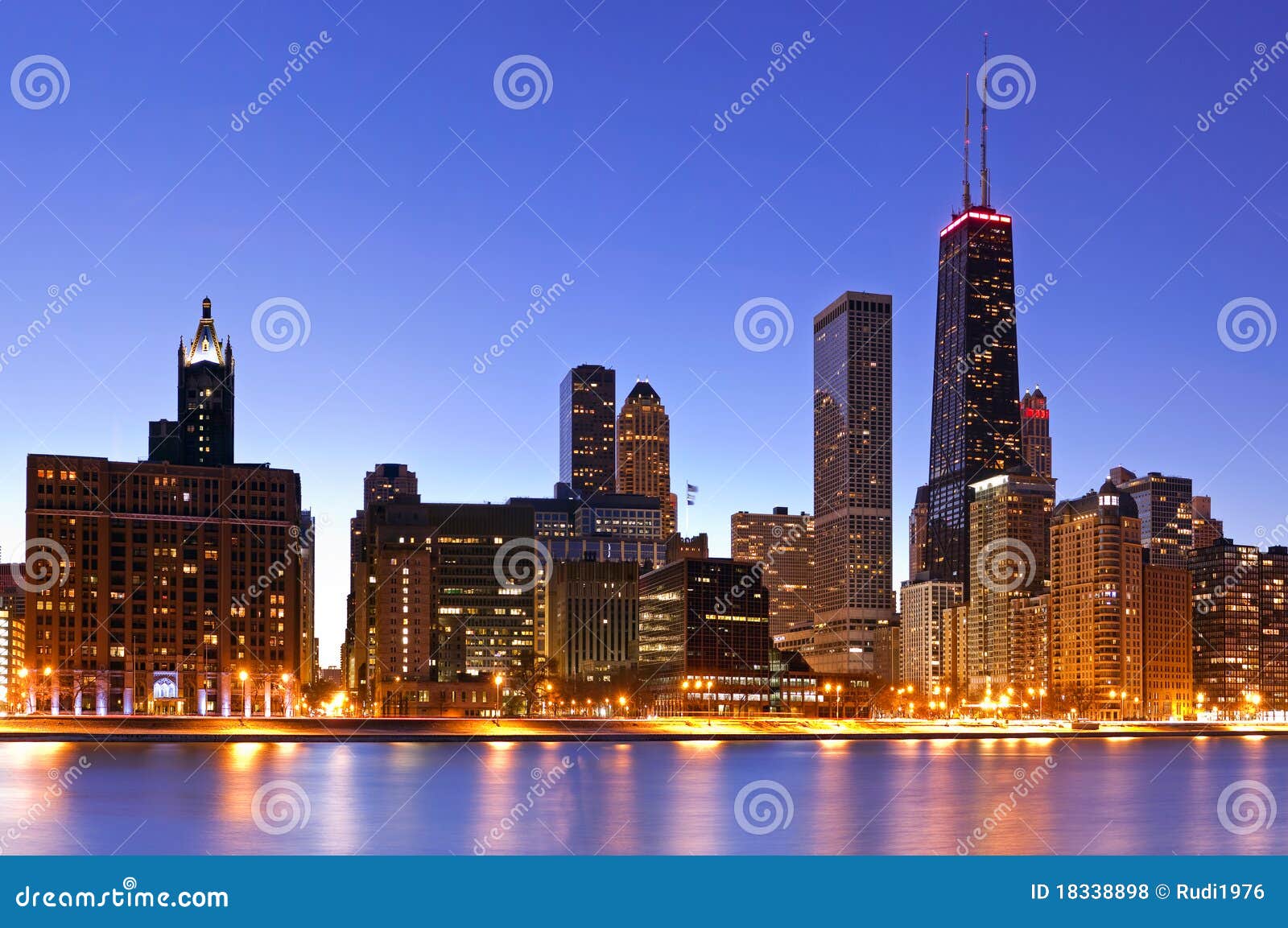 Chicago Skyline stock photo. Image of illuminated, michigan - 18338898