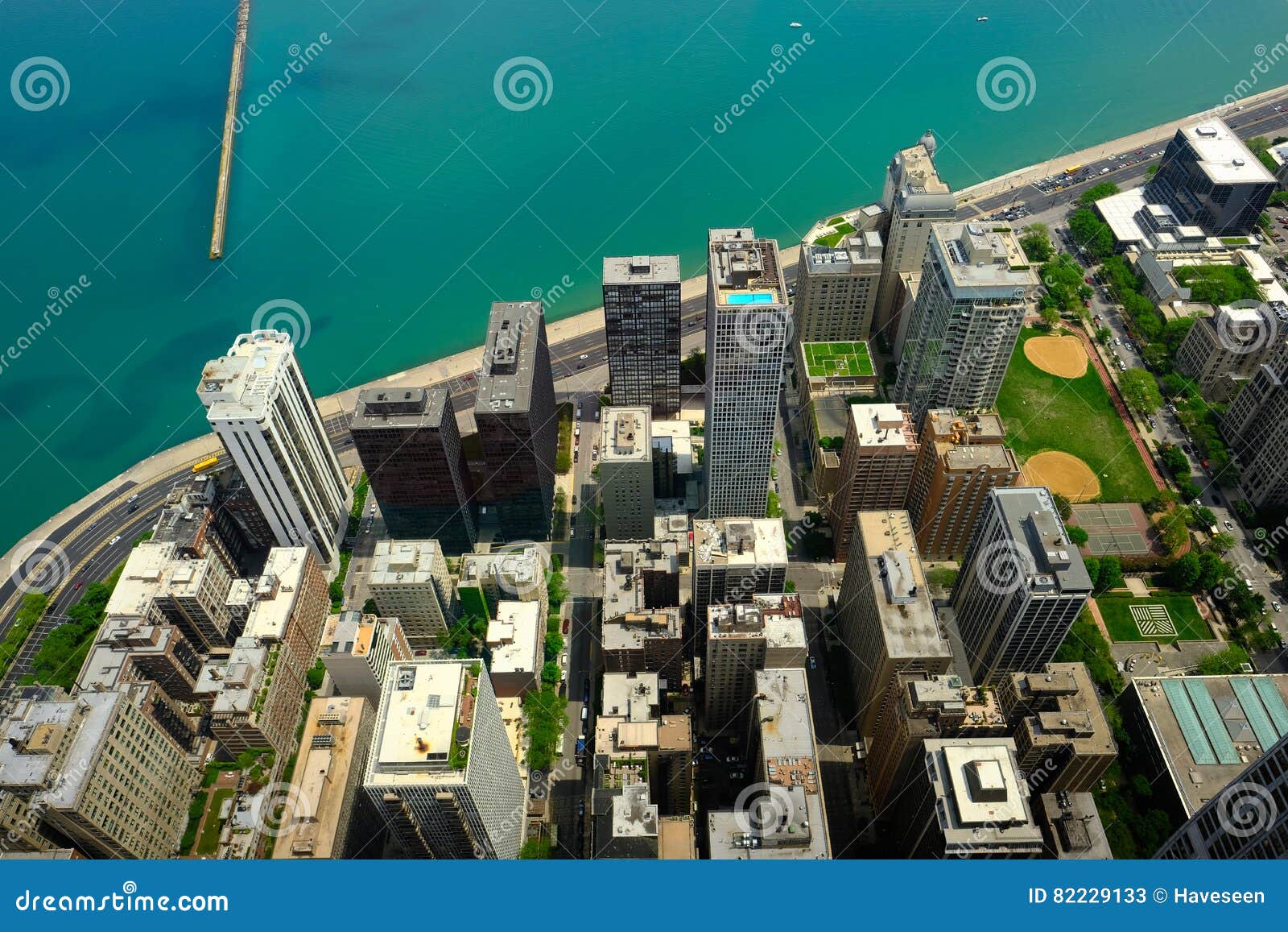 Chicago Skyline Aerial View Stock Image - Image of cityscape ...