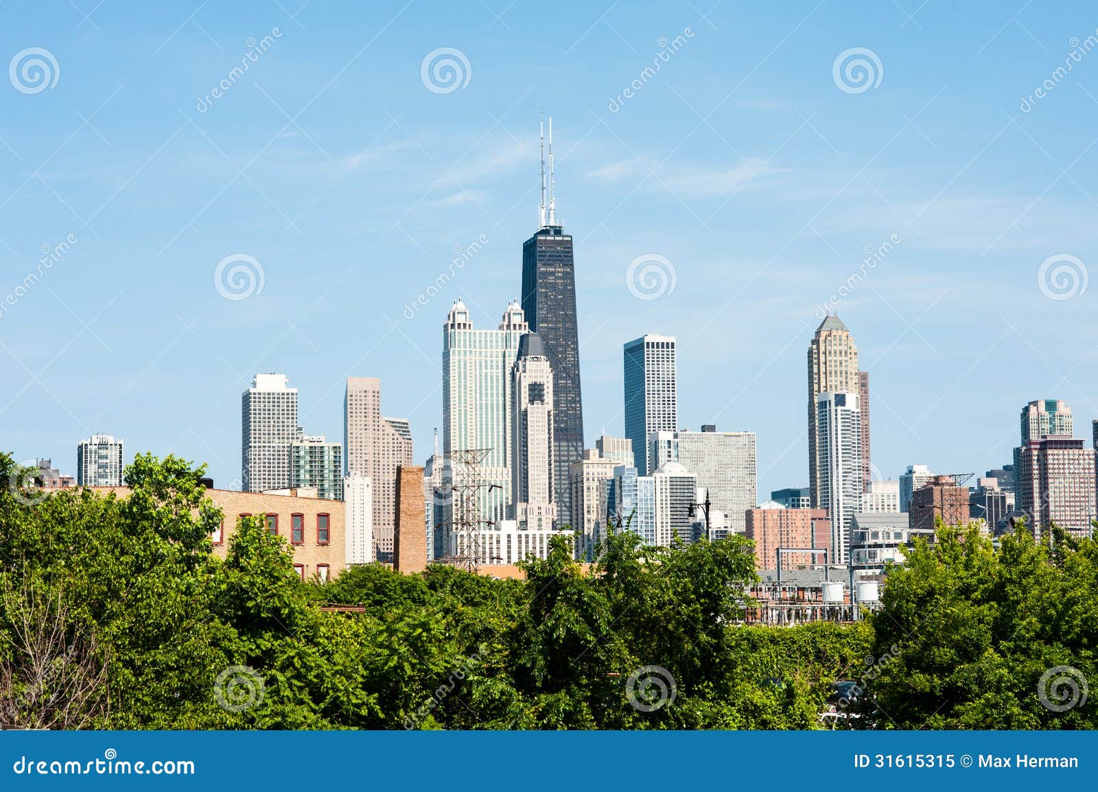 Chicago Skyline Afternoon View Stock Image - Image of high, trees: 31615315