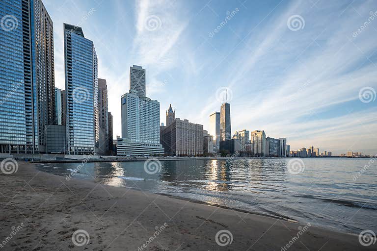 The Chicago Skyline from the Beach Stock Image - Image of shoreline ...