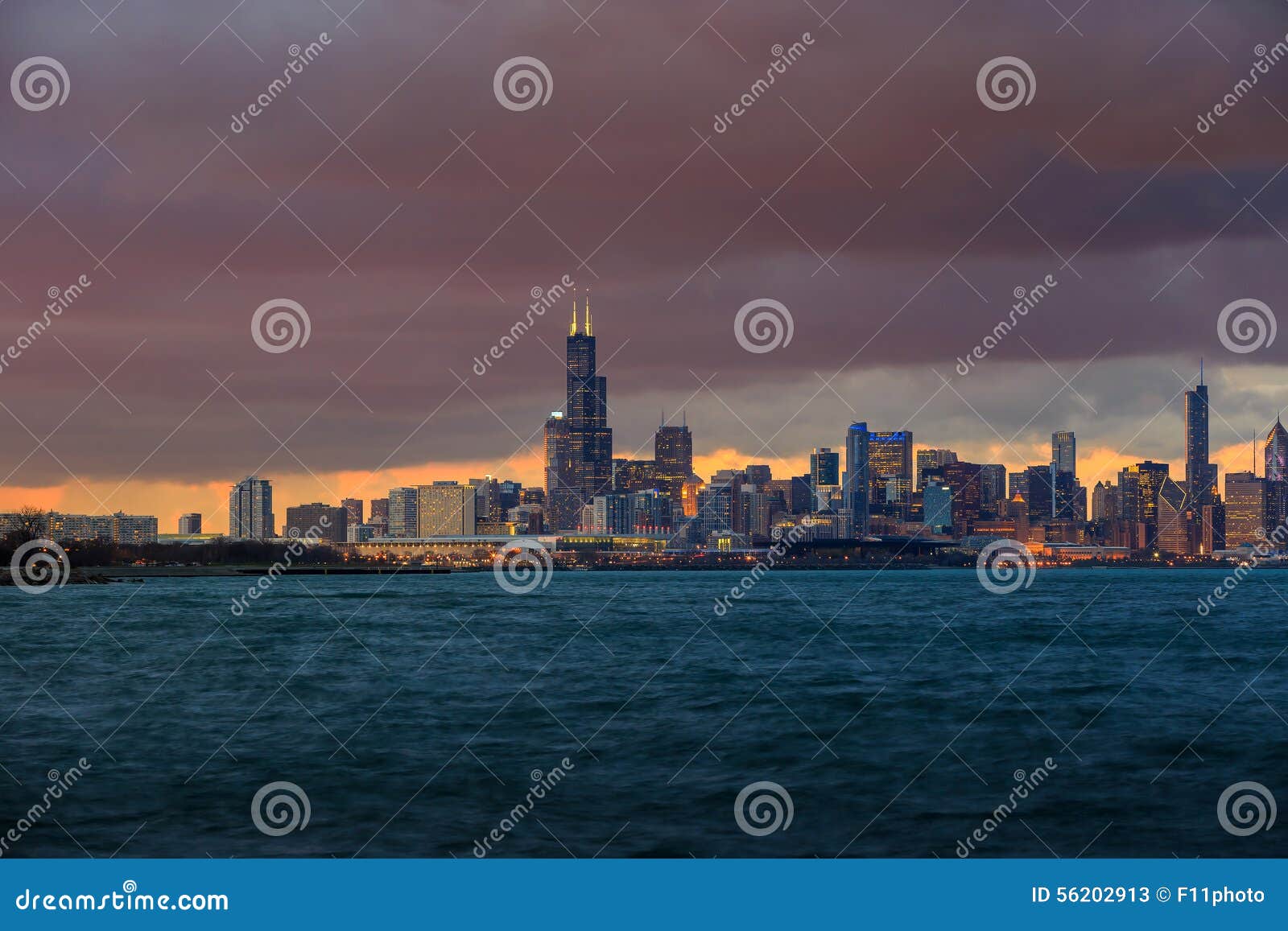 Chicago Skyline at dusk stock image. Image of multi, estate - 56202913