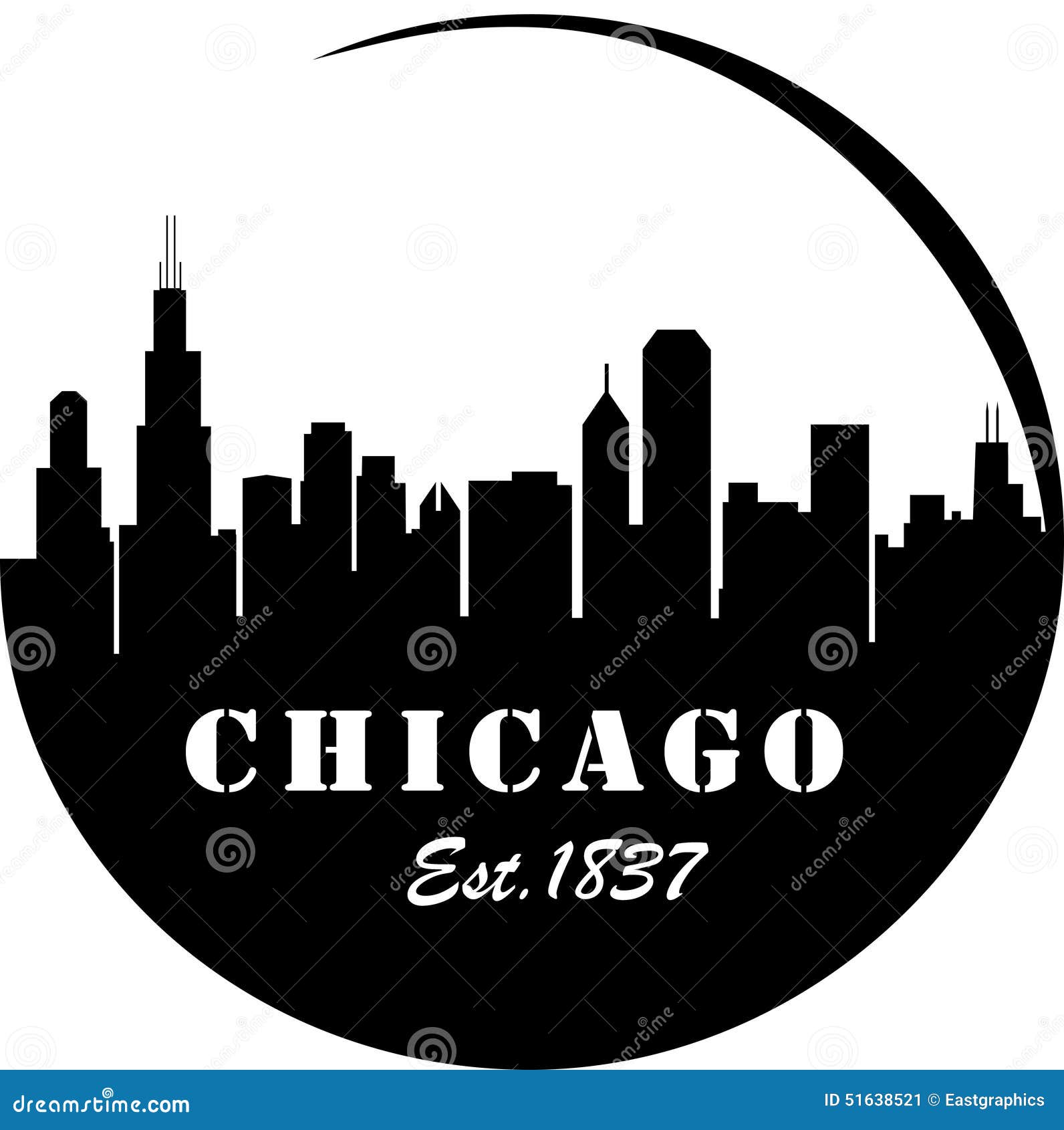 Chicago Skyline, Hand Drawn Silhouette Cartoon Vector | CartoonDealer ...