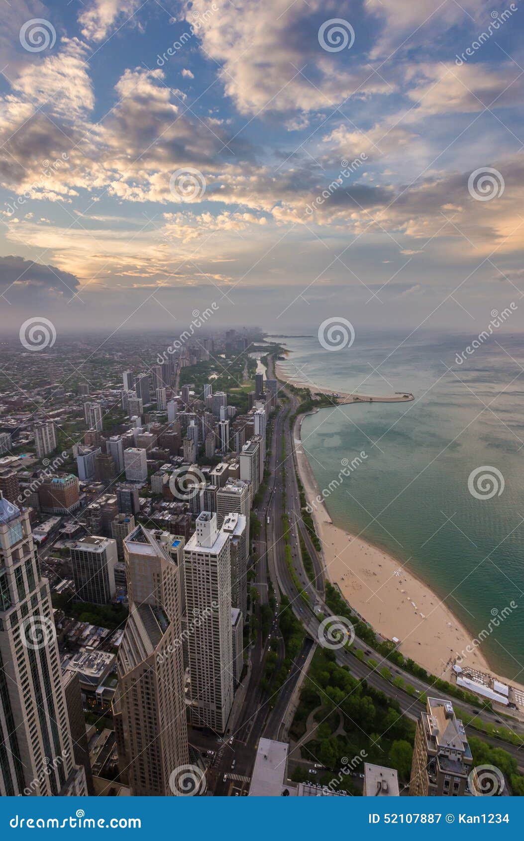 Chicago Skyline and Lake Michigan at Sunset Stock Image - Image of ...