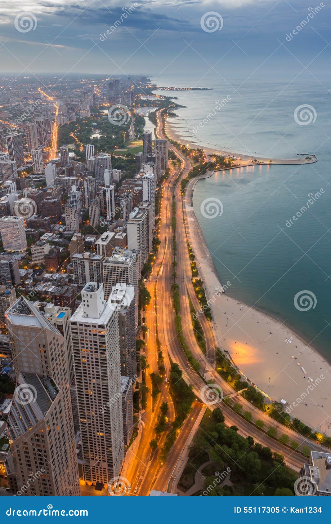 Chicago Skyline and Lake Michigan at Sunset Stock Image - Image of ...