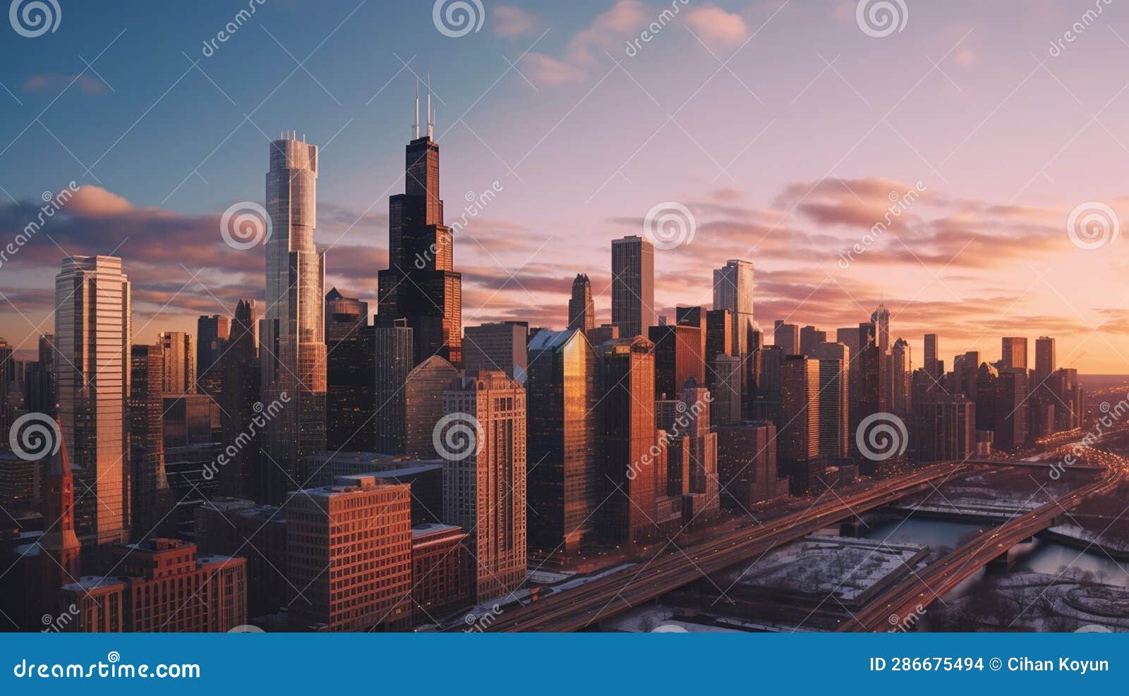 Chicago skyline in motion stock illustration. Illustration of tall ...