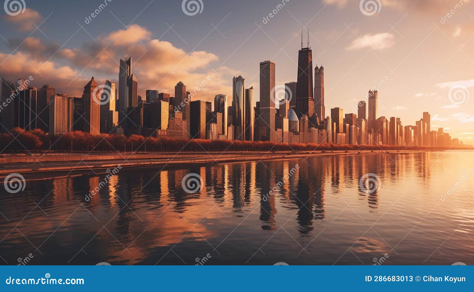 Chicago skyline in motion stock illustration. Illustration of color ...