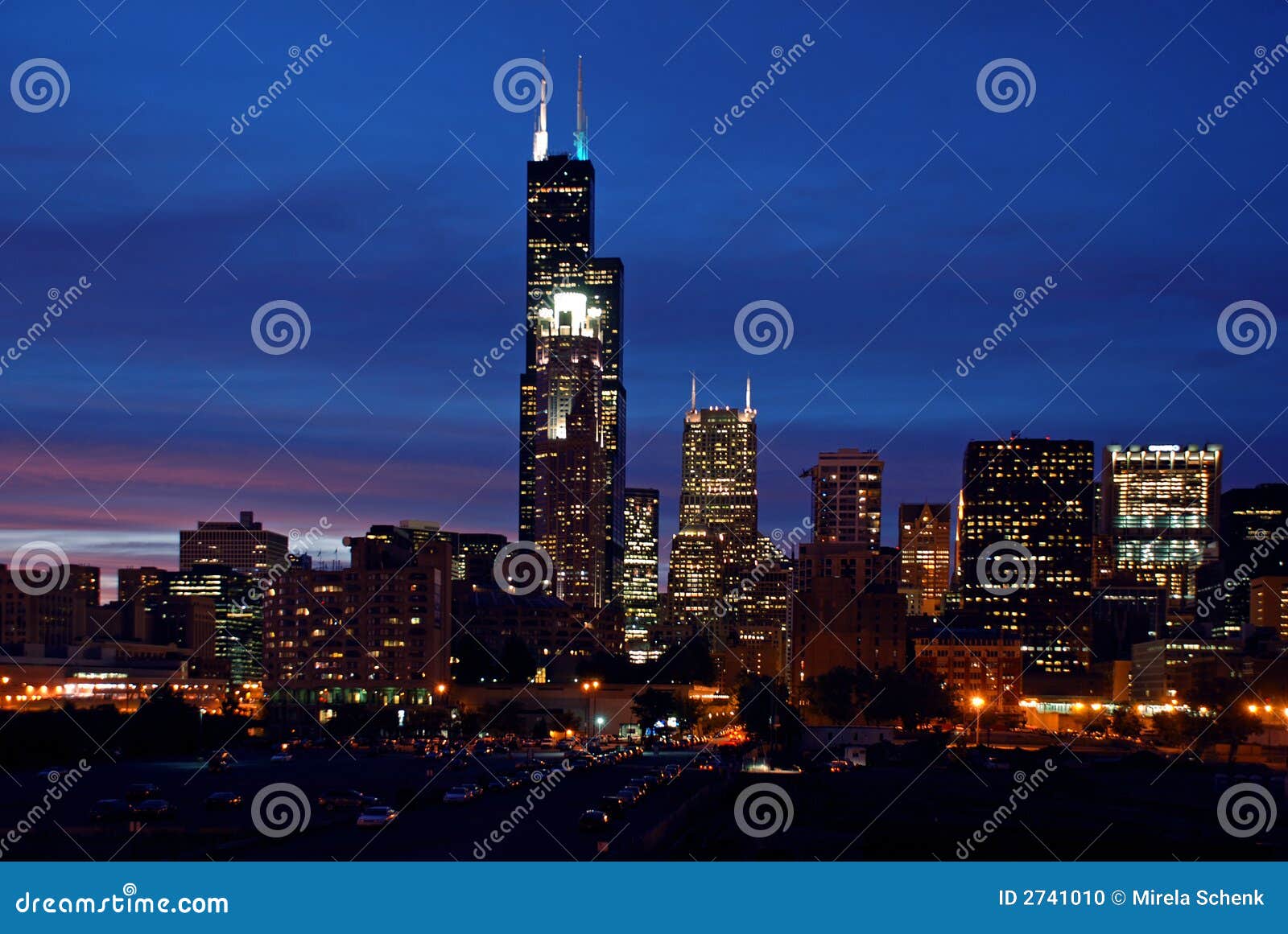 Chicago Skyline at Night stock photo. Image of sears, apartment - 2741010