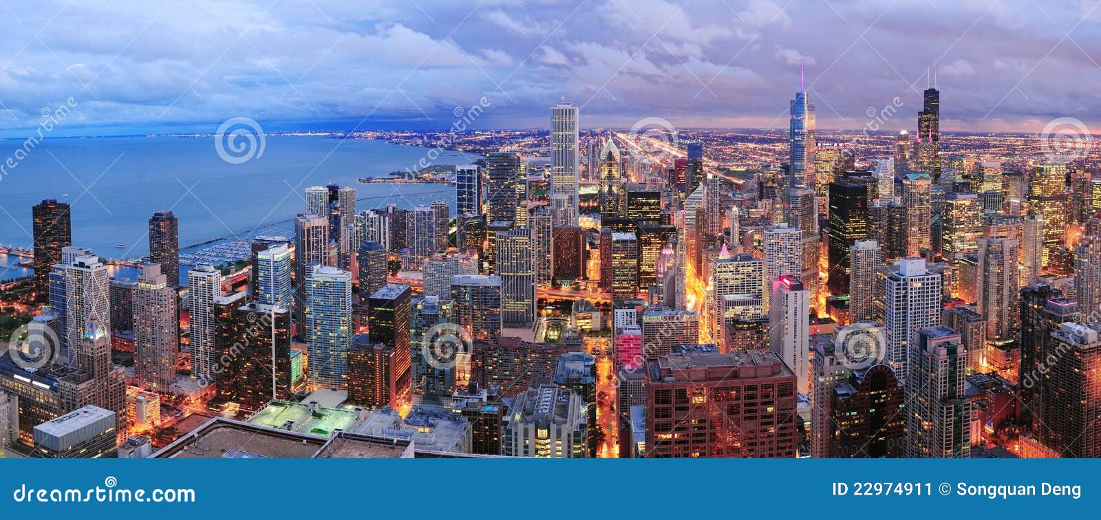 Chicago Skyline Panorama Aerial View Stock Image - Image of building ...