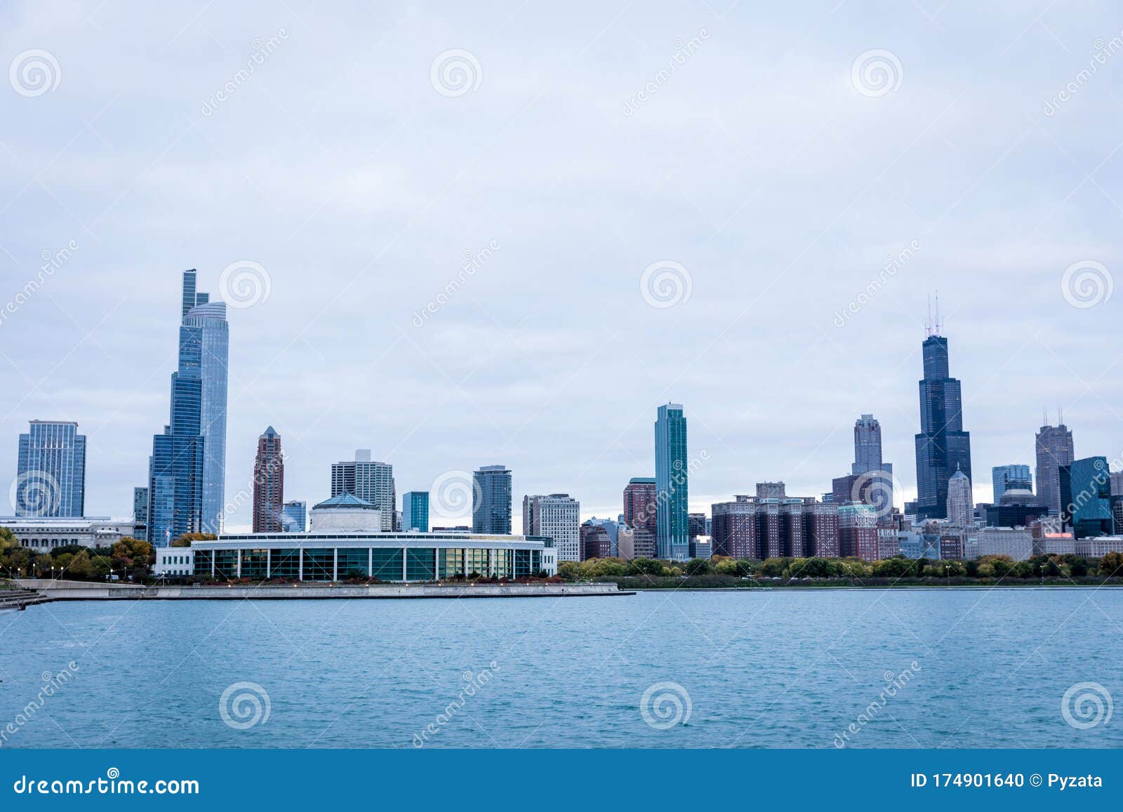 Chicago Skyline Panorama in the Fall on Overcast Day Stock Photo ...