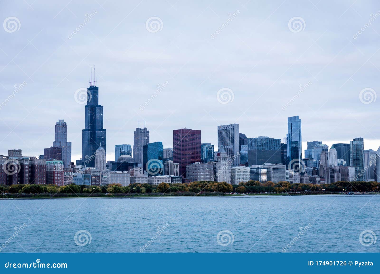 Chicago Skyline Panorama in the Fall on Overcast Day Stock Photo ...