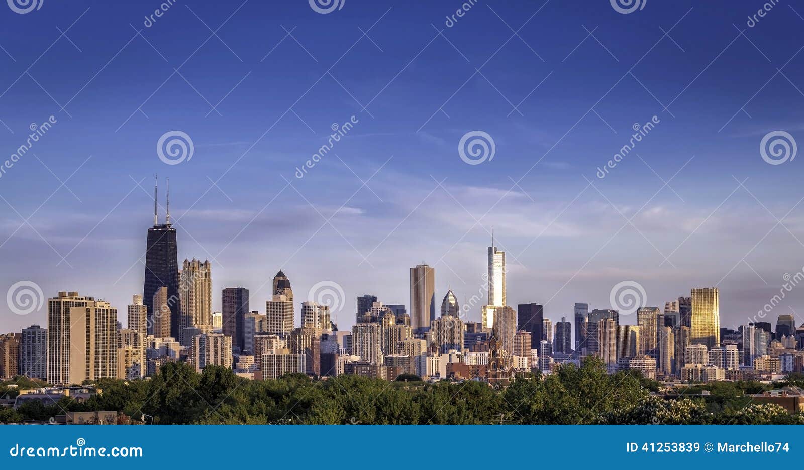 Chicago Skyline Panorama in Late Afternoon Stock Image - Image of scene ...