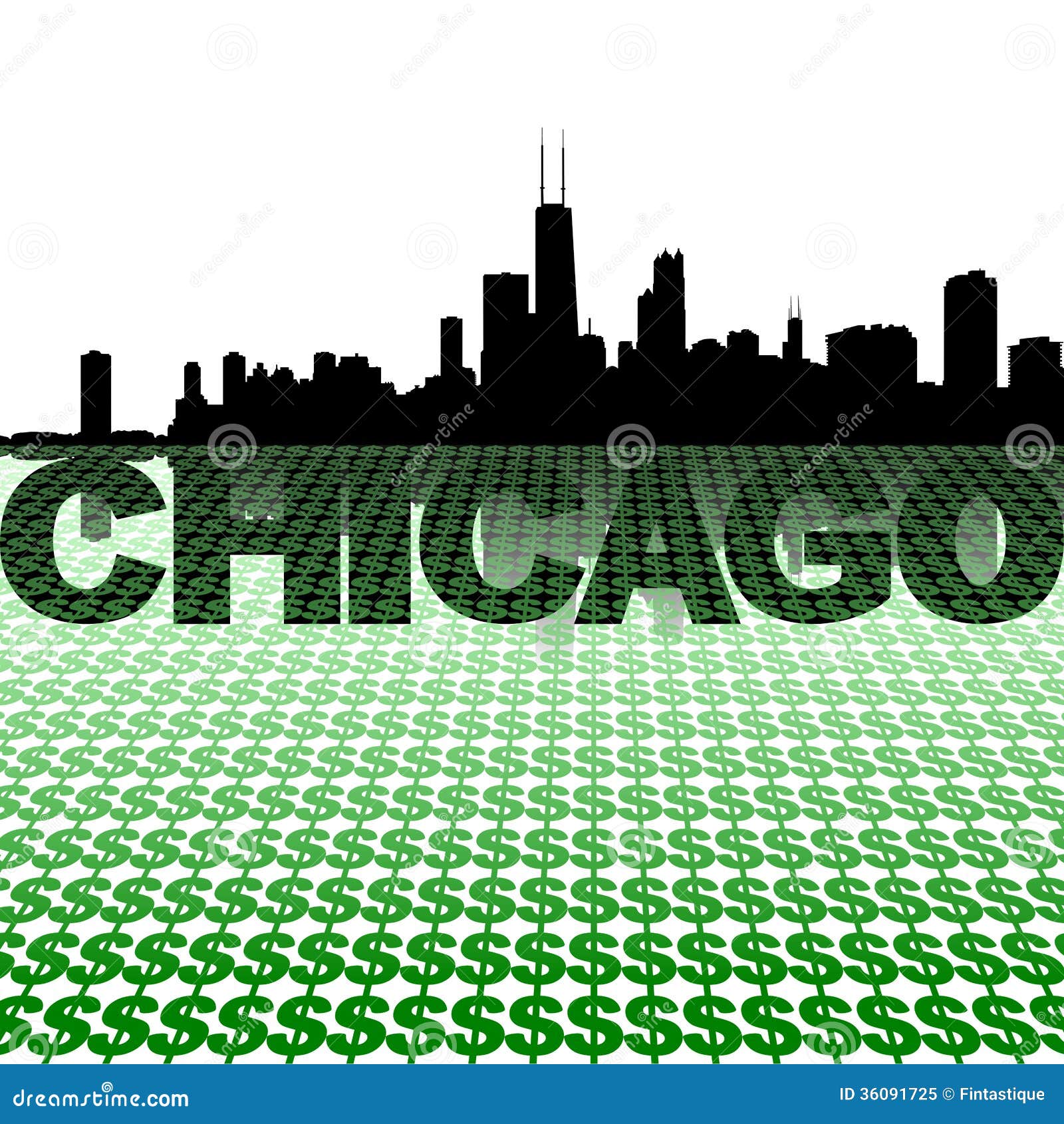 Chicago Skyline Reflected with Dollar Symbols Stock Illustration ...