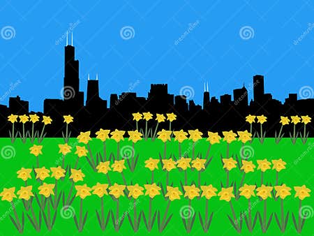 Chicago Skyline in Springtime Stock Vector - Illustration of sears ...