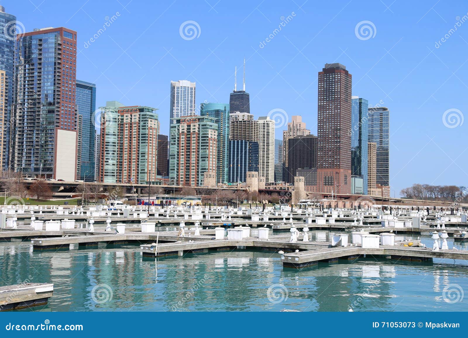 Chicago skyline in summer stock image. Image of summer - 71053073