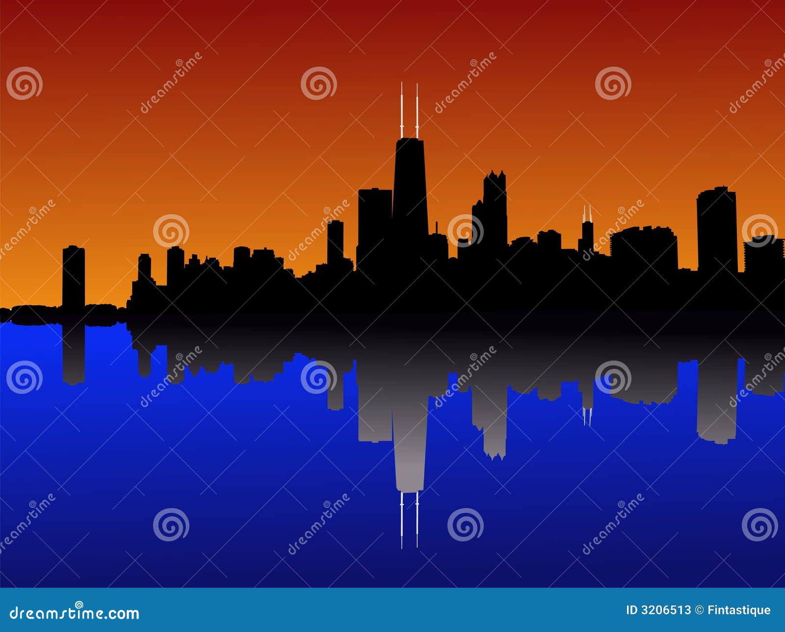 Chicago Skyline at sunset stock illustration. Illustration of reflected ...