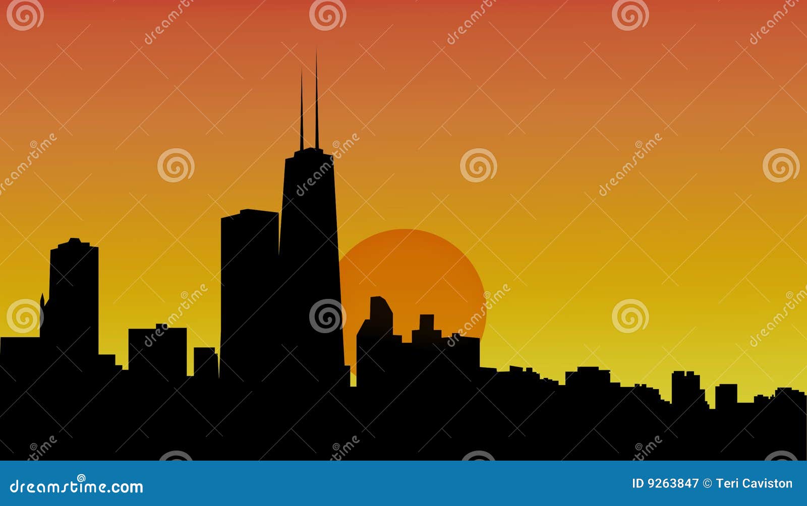 Chicago Skyline at Sunset stock illustration. Illustration of ...