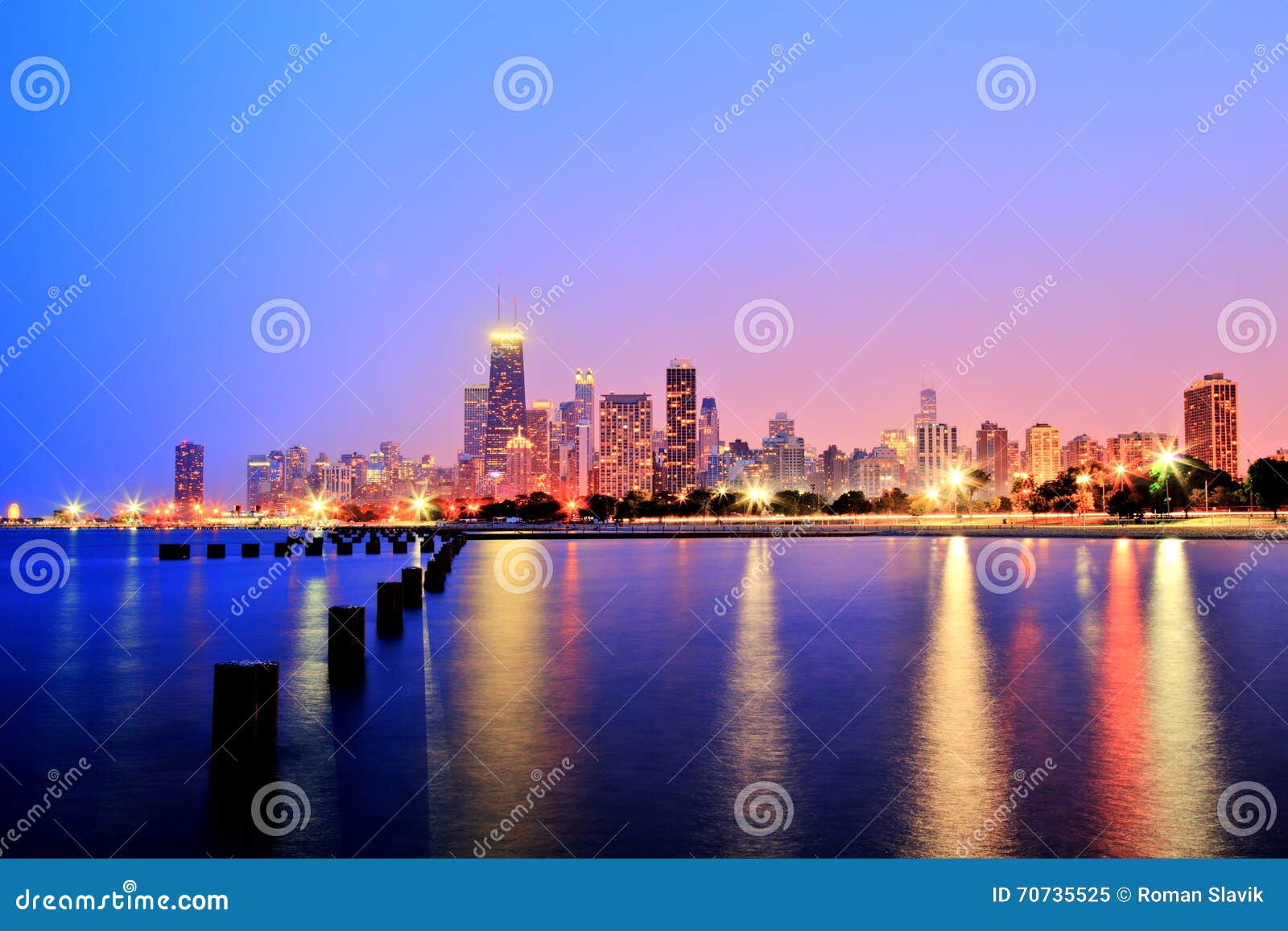 Chicago Skyline at Sunset in Epic Colors Stock Image - Image of orange ...