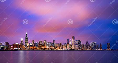 Chicago skyline at sunset stock image. Image of metropolitan - 59005777