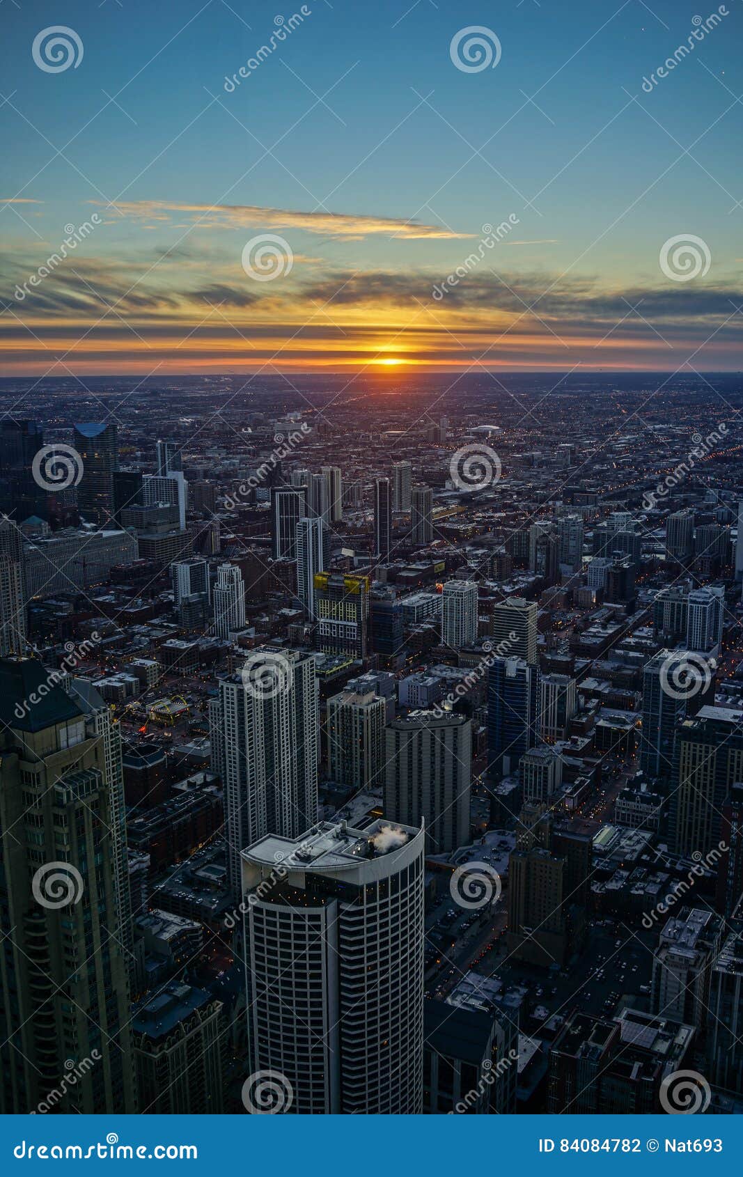 Chicago Skyline Sunset stock photo. Image of street, life - 84084782