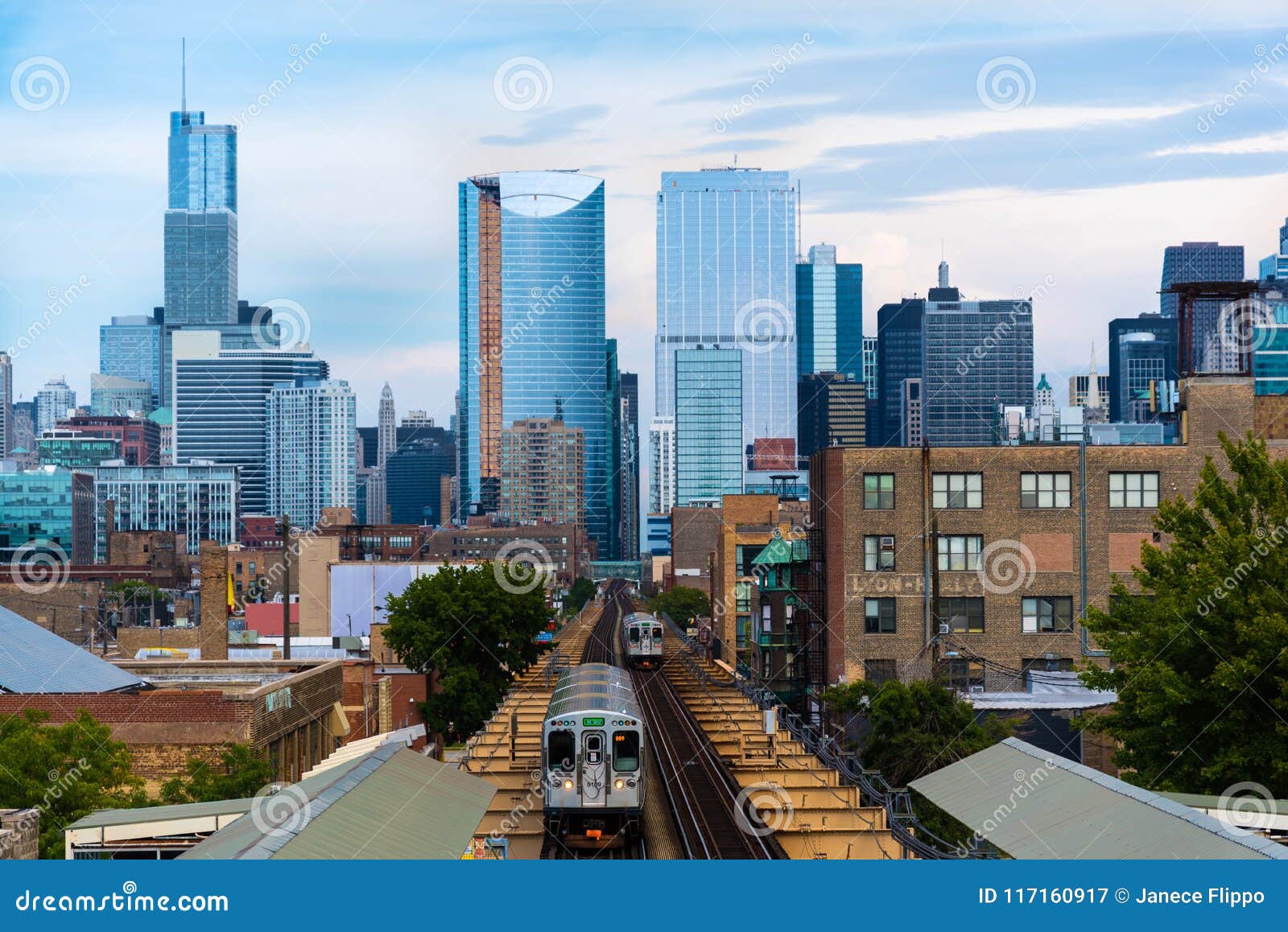 Chicago Skyline from the West with the Train Editorial Photography ...