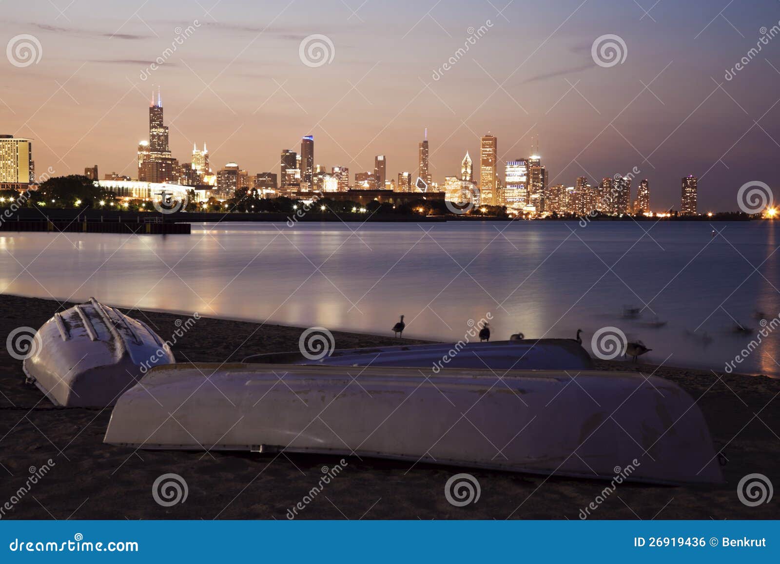 Chicago Summer Sunset from the Beach Stock Photo - Image of lake ...
