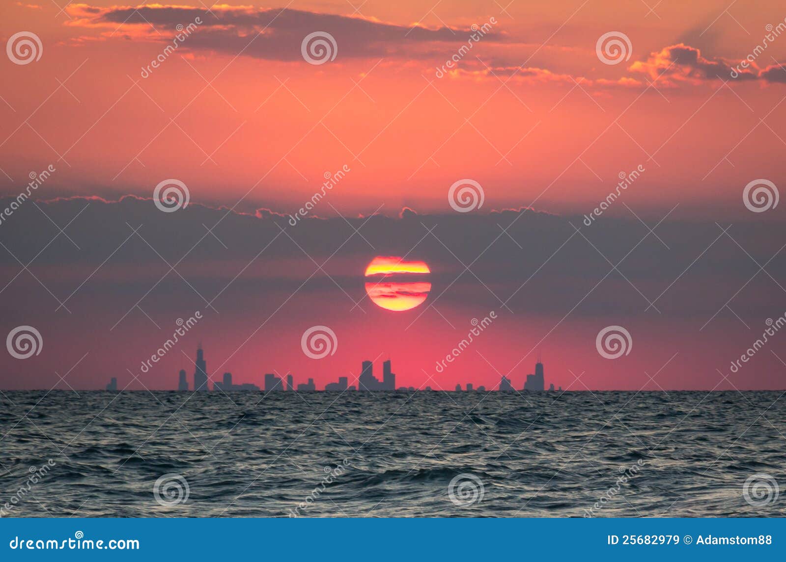 Chicago Sunset stock image. Image of illinois, water - 25682979