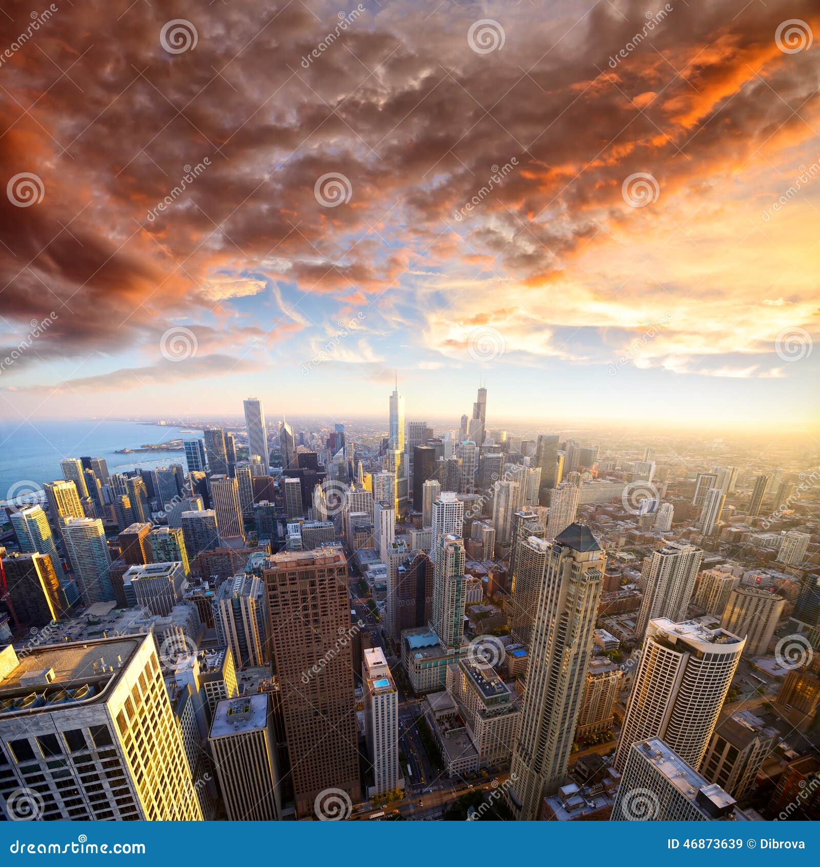 Chicago at sunset stock image. Image of sunset, destinations - 46873639