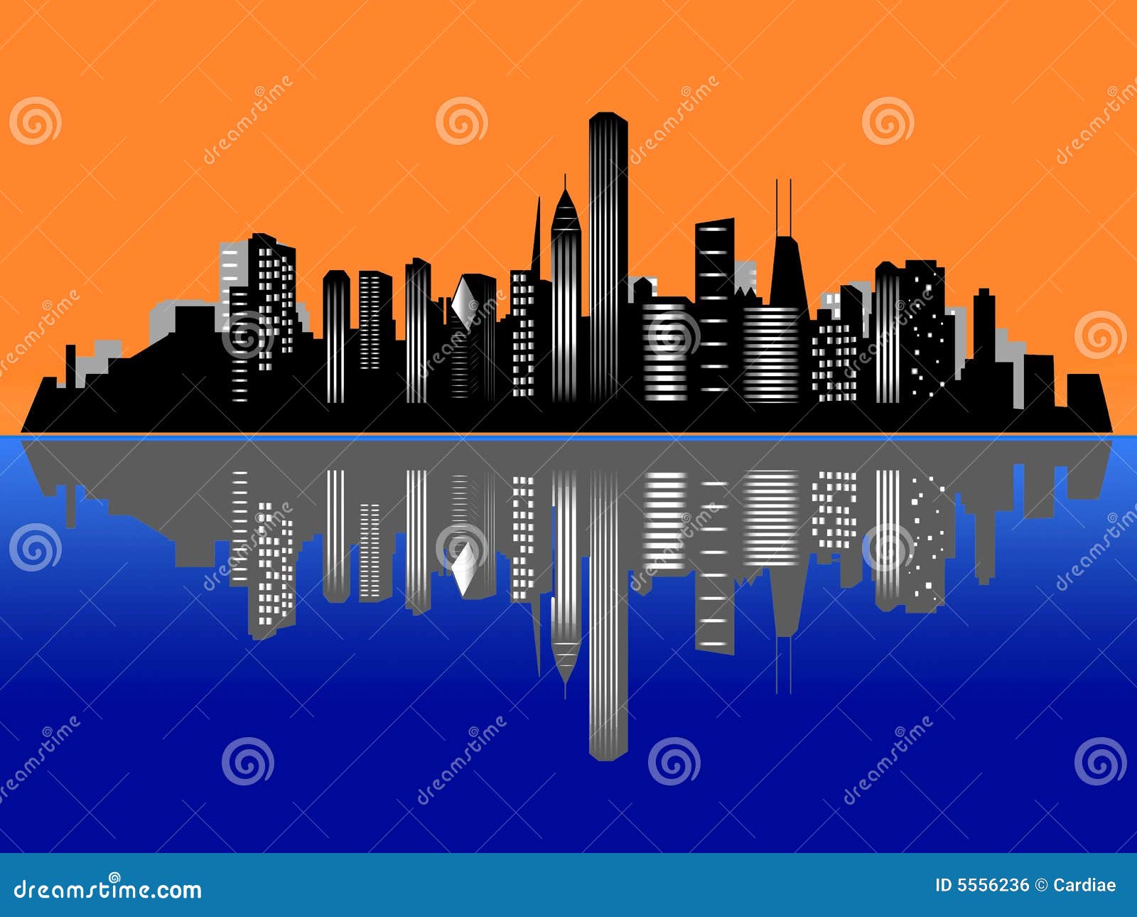 Chicago Sunset City Skyline Stock Illustration - Illustration of ...