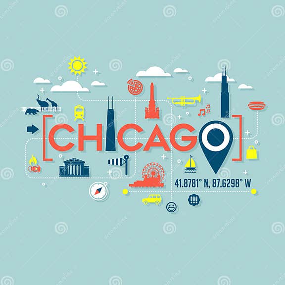 Chicago Symboler Och Typografidesign Vektor Illustrationer ...