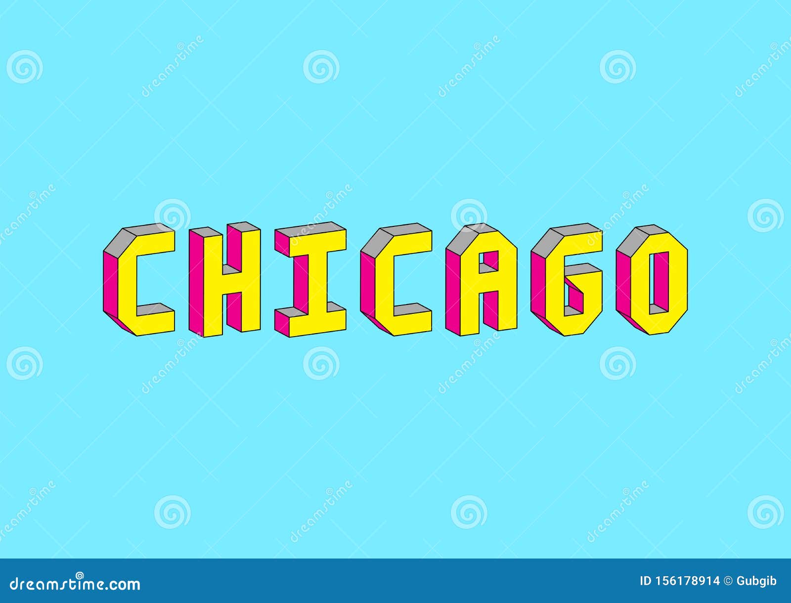 Chicago Text with 3d Isometric Effect Stock Vector - Illustration of ...