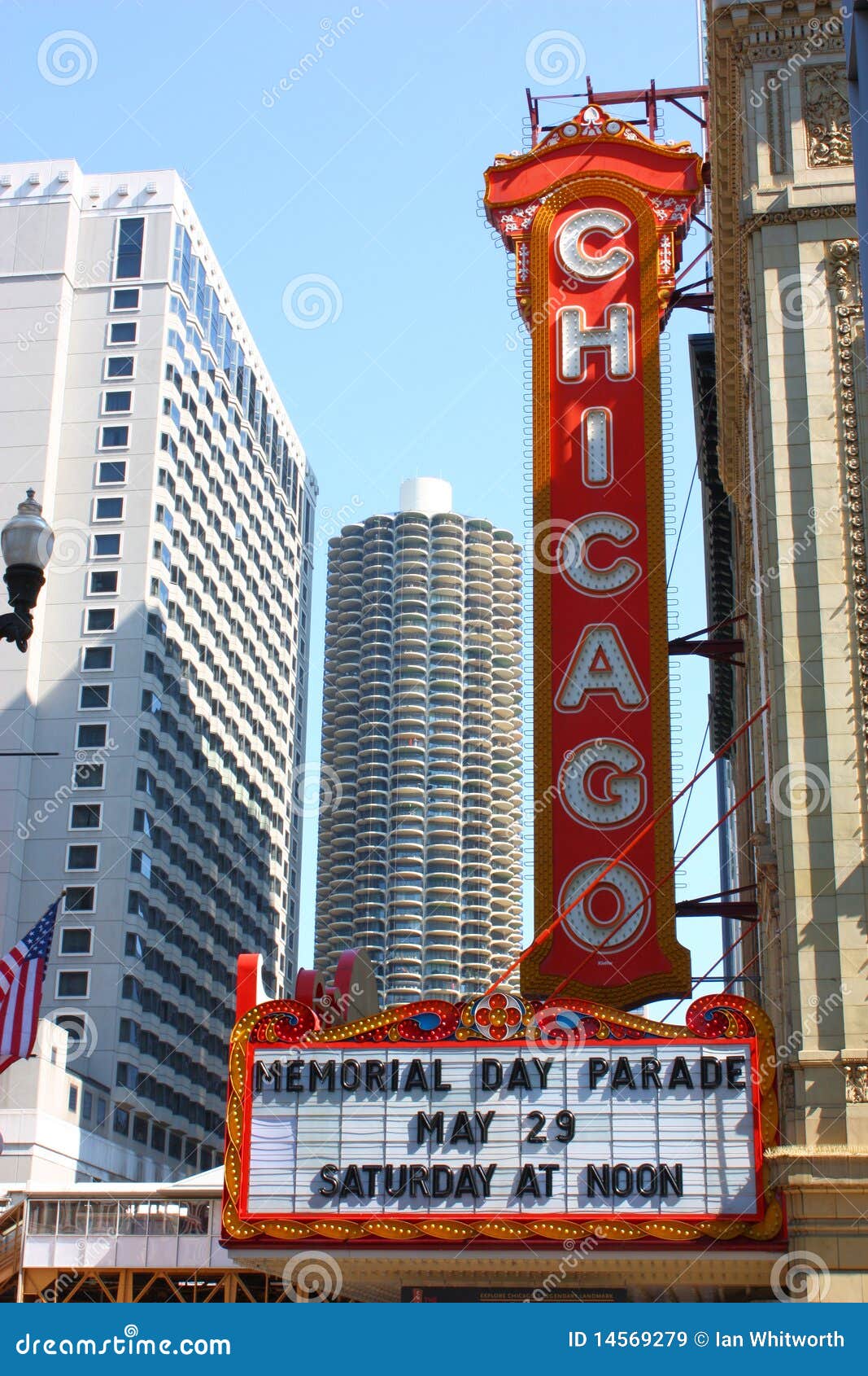 Chicago Theatre Sign stock image. Image of clean, destination - 14569279