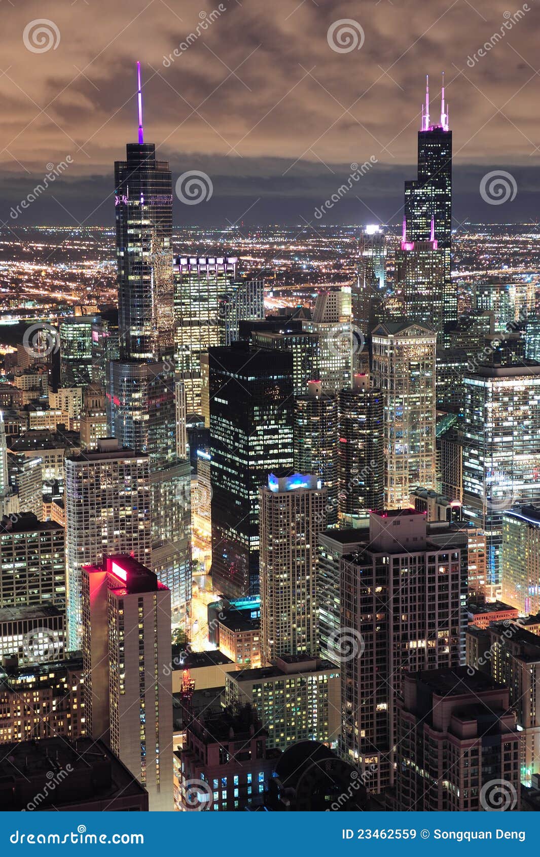 Chicago Urban Aerial View at Dusk Stock Image - Image of colorful ...